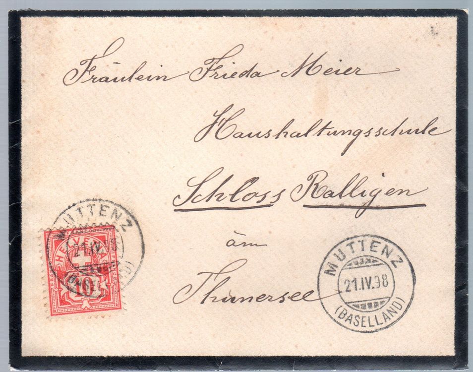 1898 BELEG MIT BRIEF MUTTENZ NACH MERLINGEN ZIFFERMUSTER 10 (Gebraucht ...