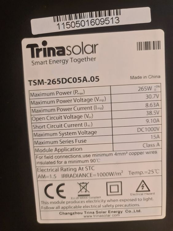 Trina Solar Smart TSM-Solarmodul Solar Panel 265WP PV-Module (Gebraucht ...