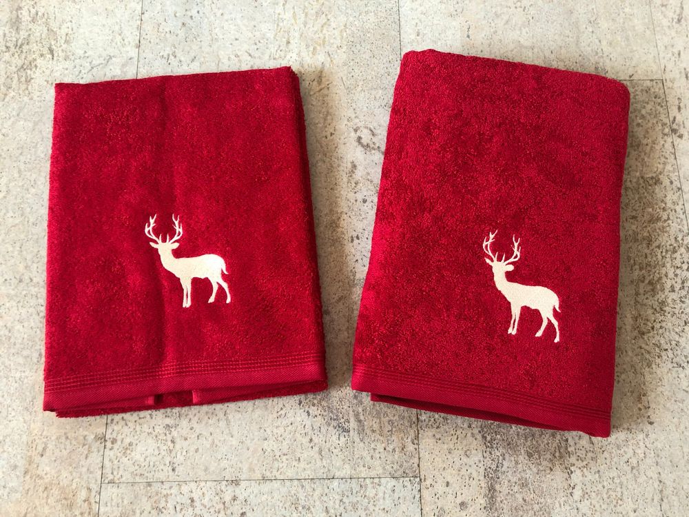 2-teiliges Frottée Handtuch-Set, Farbe rot "NEU" (Neu und originalverpackt) in Widnau für CHF 40 ...