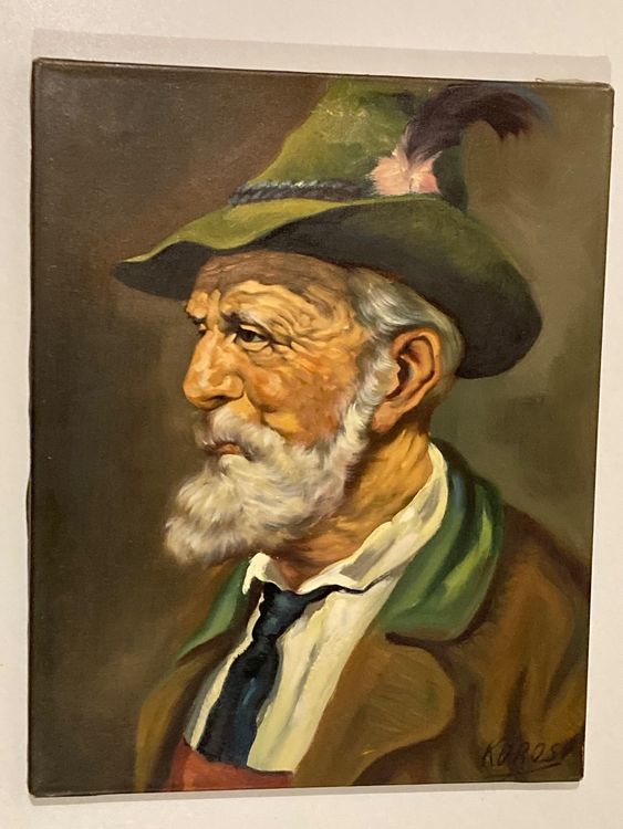 Koros Gemälde signiert Portrait eines alten Mannes mit Hut | Kaufen auf ...