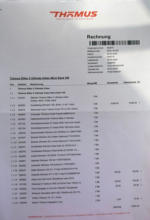 Thömus Sliker X Ultimate Urban 48 cm Sand 105 (Gebraucht) in Unterstammheim für CHF 2800 – mit ...