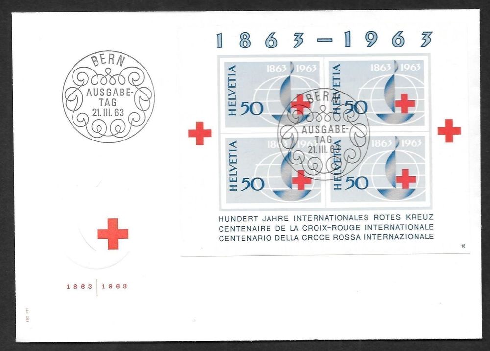 FDC W40 Rotkreuz-Block ET Bern 21.3.1963 (Neu (gemäss Beschreibung)) in Olten für CHF 1 – mit ...
