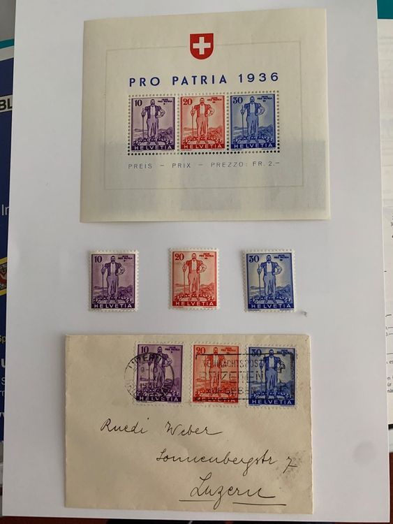 Sammlung PRO PATRIA 1936; Sonderblock**; Einzelwerte; Brief (Gebraucht) in Reinach BL für CHF 25 ...