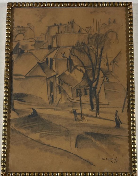 Antike Stadt Ansicht Kohle Zeichnung unleserlich Signiert | Kaufen auf Ricardo