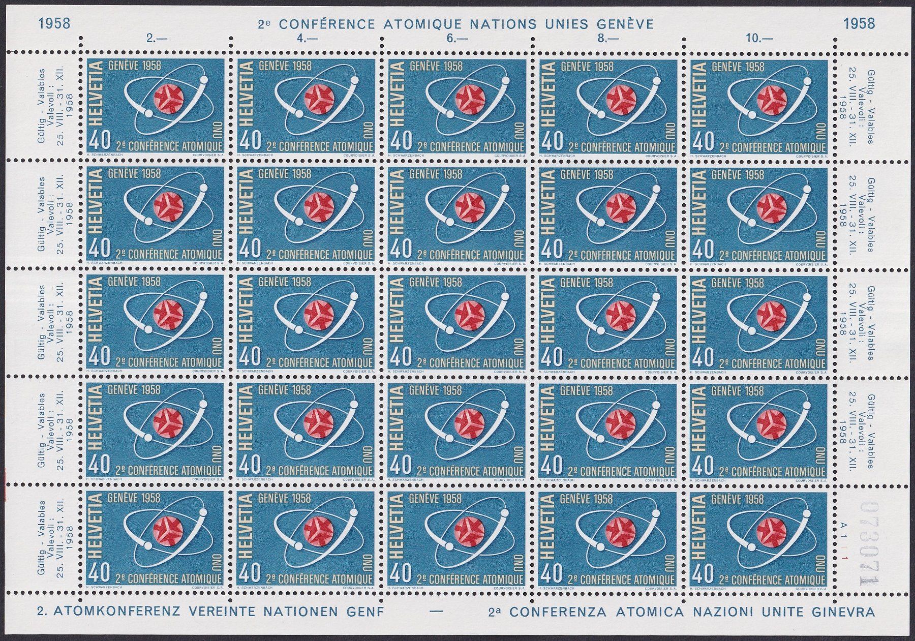 1958, Nr.338 Bogen (Atomkonferenz) postfrisch **. (Gebraucht) in Sursee ...