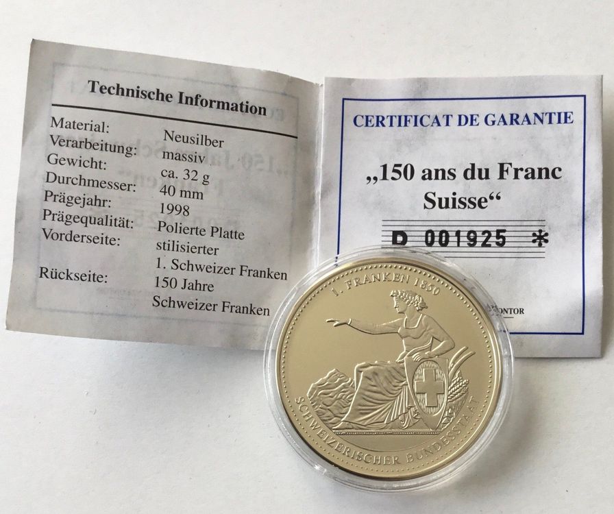 150 Jahre Schweizer Franken - Medaille | Kaufen auf Ricardo