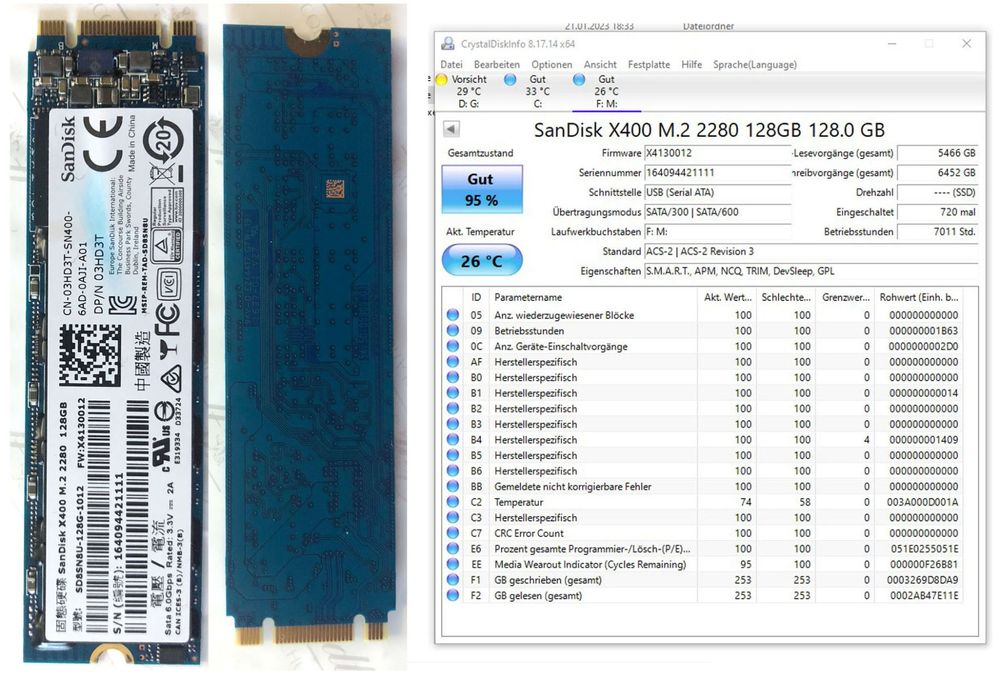 Sandisk X400, M.2 2280 SATA 6.0 SSD, 128GB (Gebraucht) in Zürich für ...