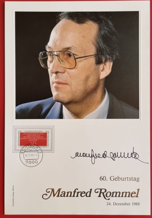 MANFRED ROMMEL 60. GEBURTSTAG AUTOGRAMM STUTTGART 1988 (Neu (gemäss ...