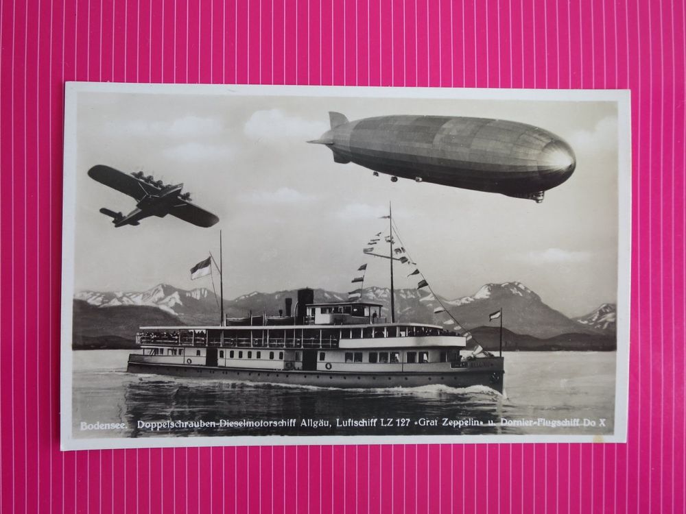 AK Zeppelin LZ 127 mit Flugzeug und Dieselmotorschiff (Gebraucht) in ...