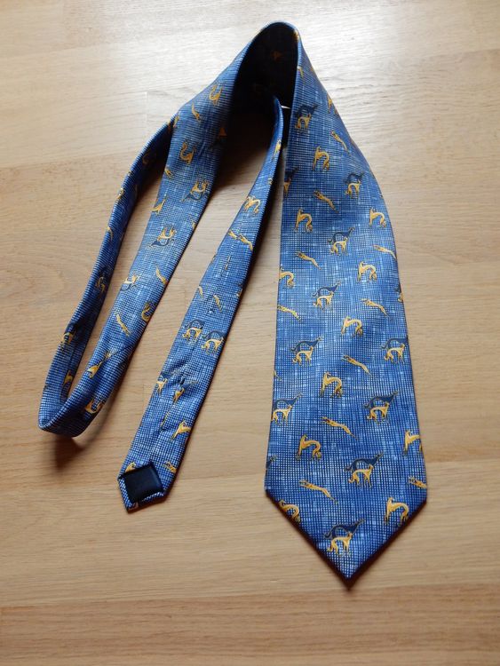 Krawatte von Pierre Lanvin Seide blau beige mit Hunden | Kaufen auf Ricardo