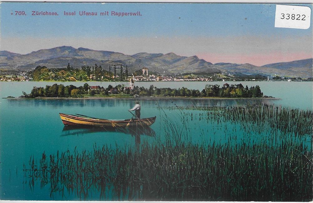Zürichsee - Insel Ufenau mit Rapperswil - Fischerboot Litho (Gebraucht) in Ettingen für CHF 2 ...