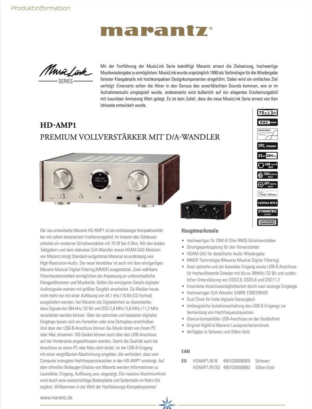 Marantz Amplifier HD-AMP1, mit DAC und CD-Player HD-CD1 (Gebraucht) in ...