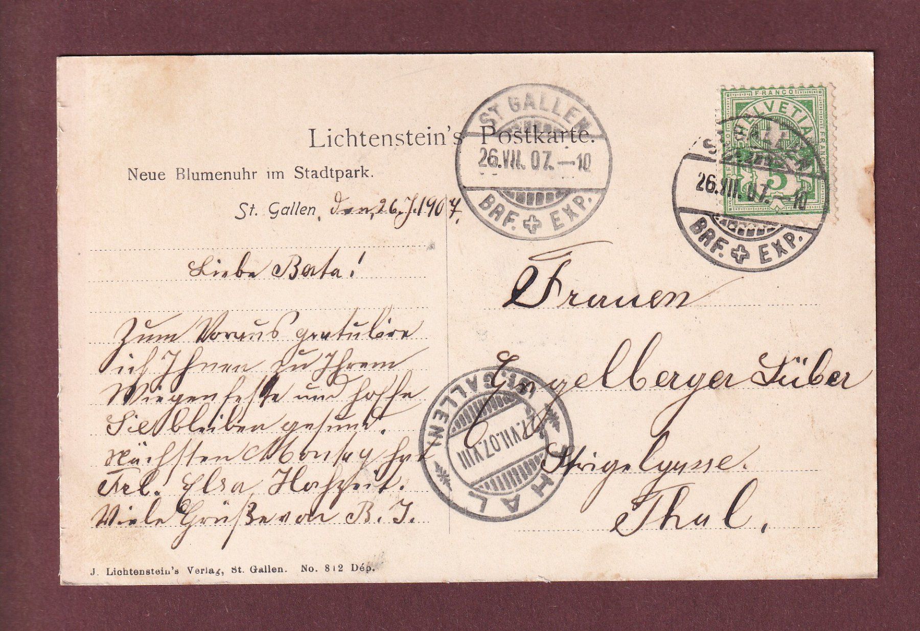 ST. GALLEN - Neue Blumenuhr im Stadtpark - 1907 (D'occasion) à Pully ...