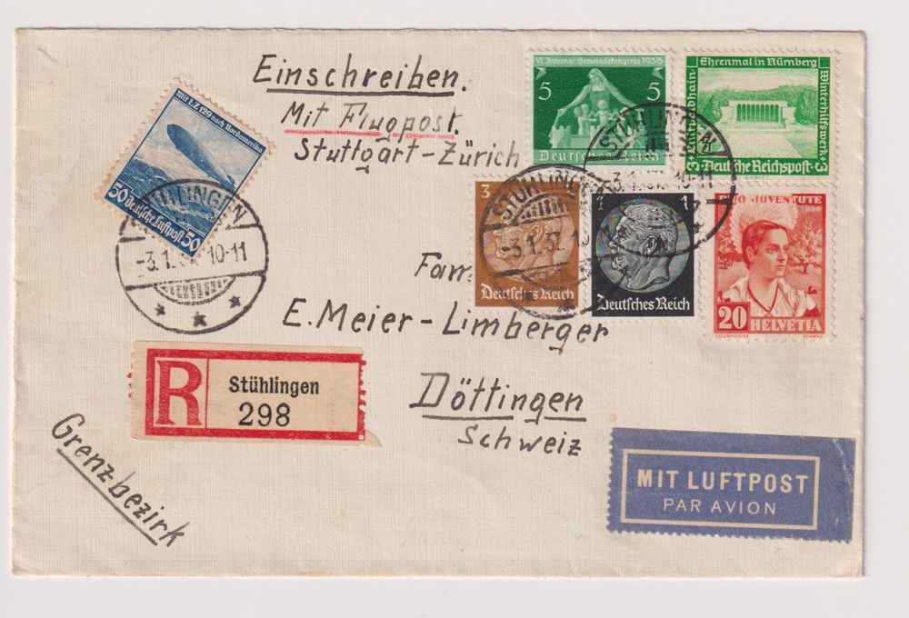 R-Brief mit Reichspost und Schweizer Briefmarke !! Rar !! (Gebraucht) in Bibern SH für CHF 32 ...