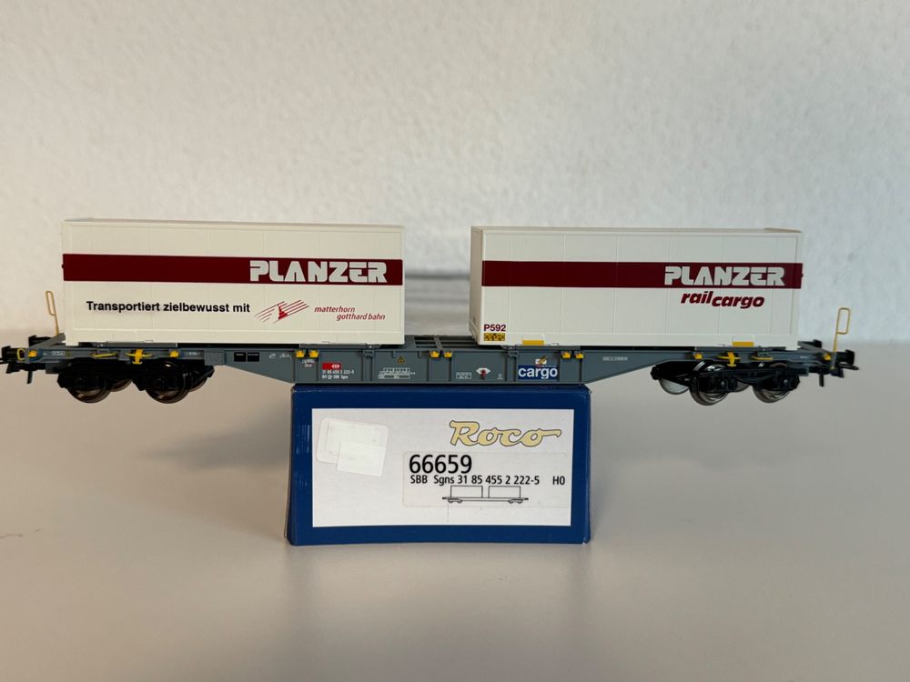Roco SBB AAE Containertragwagen Sgns Planzer H0 neuwertig (Neu (gemäss ...