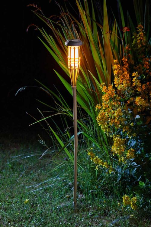 Solar Gartenfackel Bambus-Optik LED Gartenlampe für Balkon (Gebraucht ...