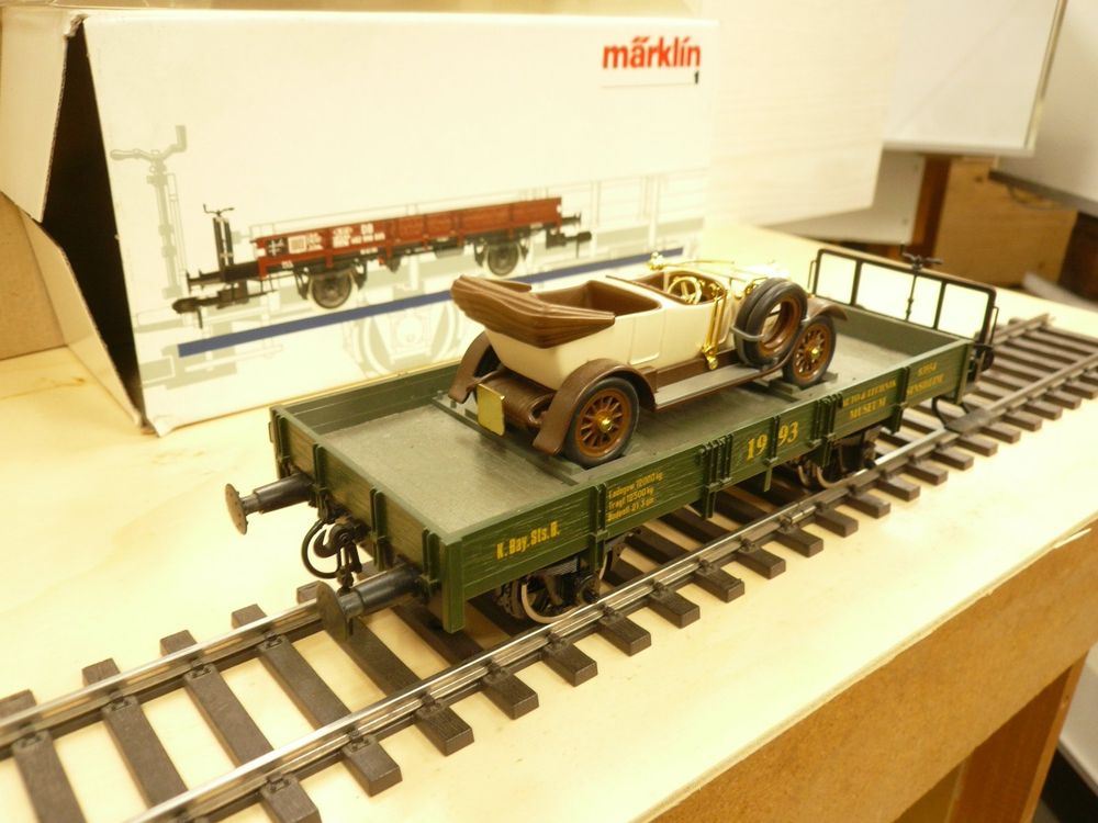 MÄRKLIN NIEDERBOARD WAGEN MIT OLDTIMER DER K. BAY, STS. BAHN (Neu ...