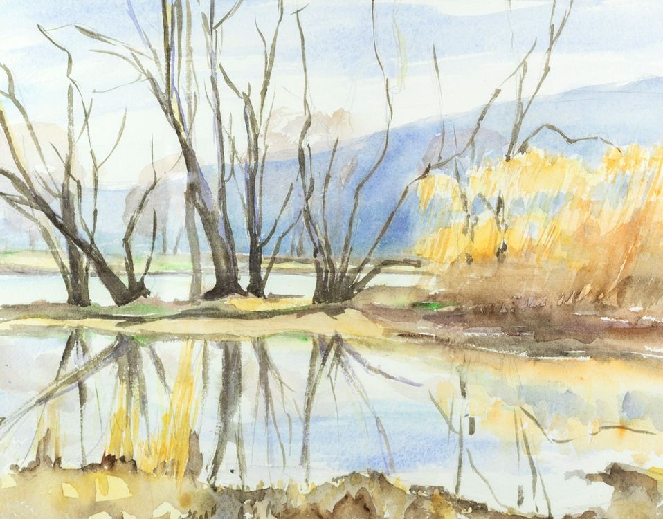 Schönes Aquarell von Esther Schmid «Alter Rhein» (Neu (gemäss Beschreibung)) in Masein für CHF ...