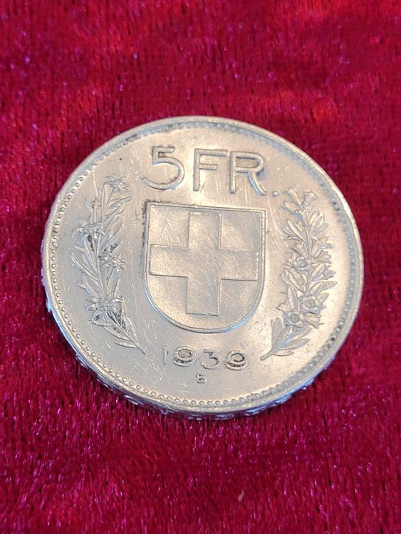 5 Franken Silbermünze 1939, Konföderation Helvetica (Gebraucht) in Neuenkirch für CHF 10 – mit ...