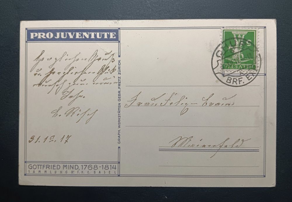 Pro Juventute Karte mit Rasierklingen - Stempel (CHUR) 1917 (Gebraucht) in Holderbank AG für CHF ...