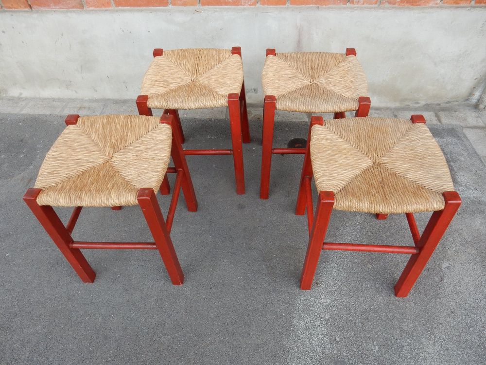 antik: 4er Set Vintage Hocker rot Bast(?) guter Zustand 60er (Gebraucht ...