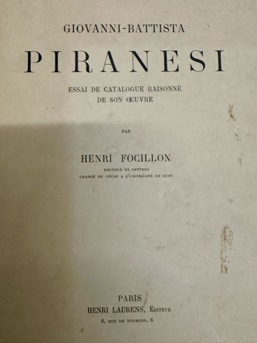 PIRANESI G.B. Graveur, catalogue raisonné et livre français (Gebraucht ...