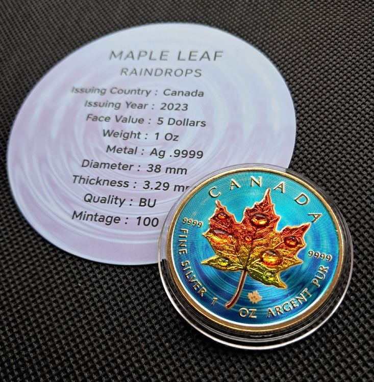 1 OZ Silber Maple Leaf 2023, Raindrops: Lim. 100STK. (Neu und ...