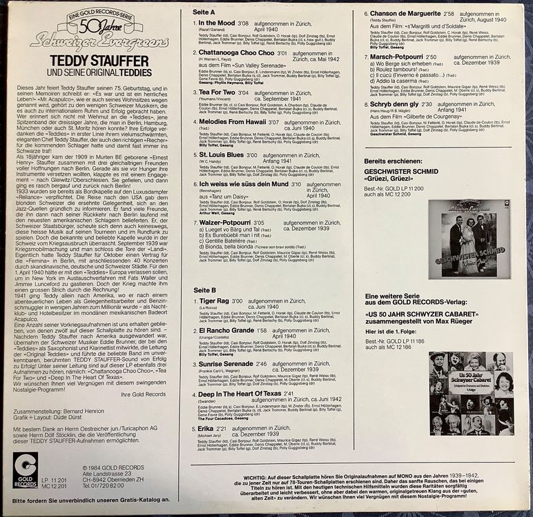 Teddy Stauffer - In The Mood - Schweizer Evergreens - 1984 (Gebraucht ...