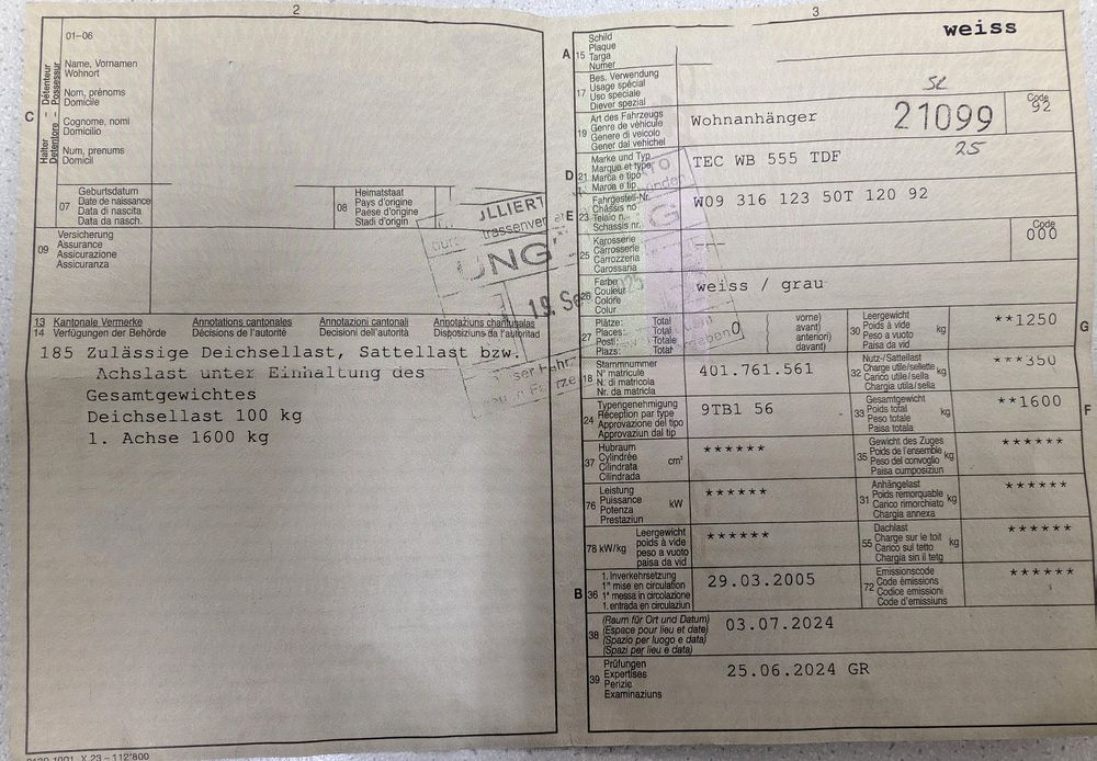 Wohnwagen TEC WB 555 TDF (Gebraucht) in Winterthur für CHF 1 – nur ...