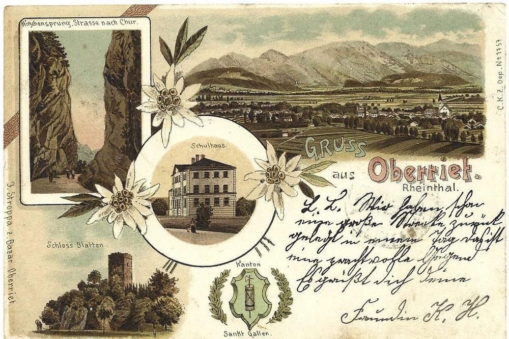 Alte Ansichtskarte Oberriet SG, um 1900, gelaufen (Gebraucht) in Wetzikon ZH für CHF 28 – mit ...