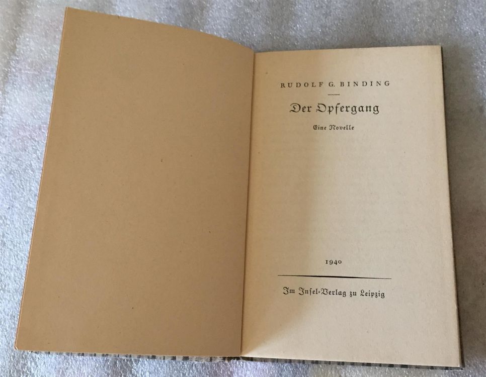 Rudolf G. Binding Der Opfergang Novelle 1940 | Kaufen auf Ricardo