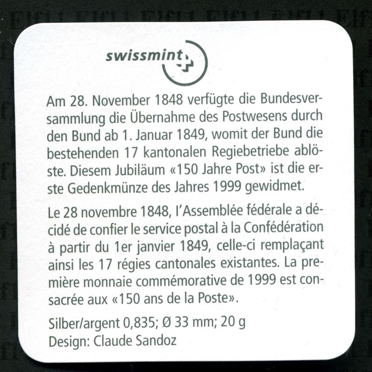 CHF__20.00 1999 150 J. Schweizer Post PP 20 Franken | Kaufen auf Ricardo