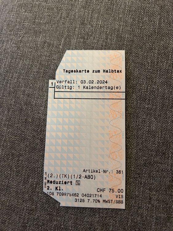 SBB Tageskarte zum Halbtax, 2. Klasse (Neu (gemäss Beschreibung)) in ...