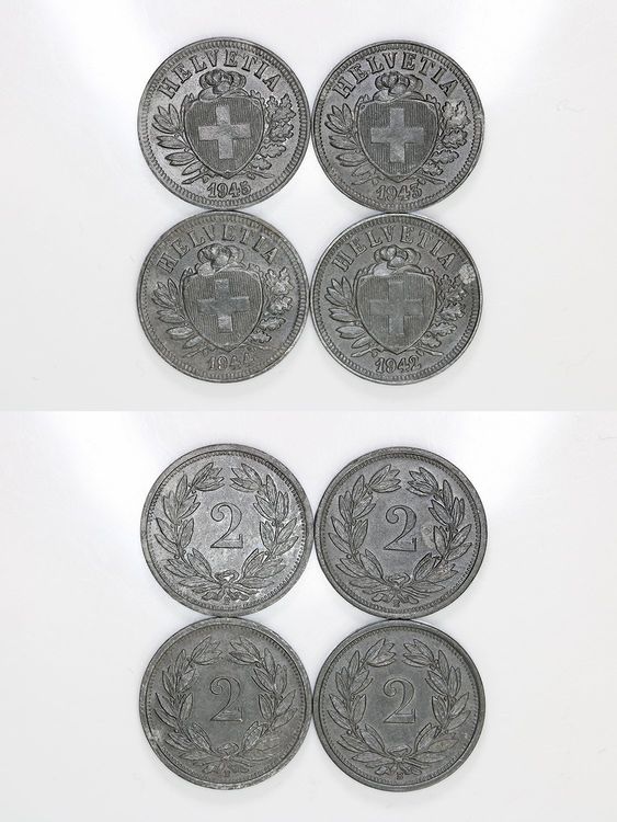 2 Rappen Zink Lot von 1942-1945, 4 Münzen um vz-Unz (Gebraucht) in Kollbrunn für CHF 5 – mit ...
