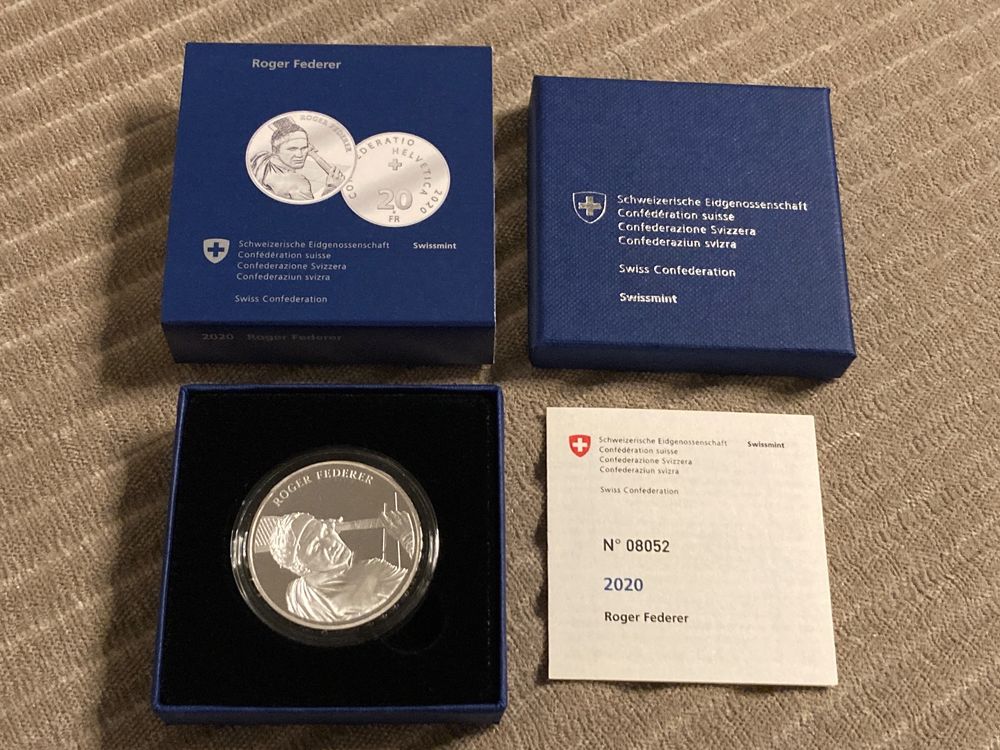 20.- Silbermünze Roger Federer 2020 (Neu und originalverpackt) in Brütten für CHF 71 – mit ...