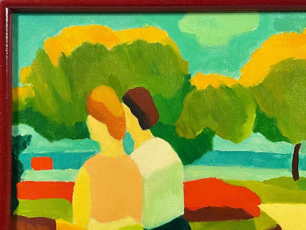 Farbenfrohes Gemälde mit Damen im Park Monogrammiert | Kaufen auf Ricardo