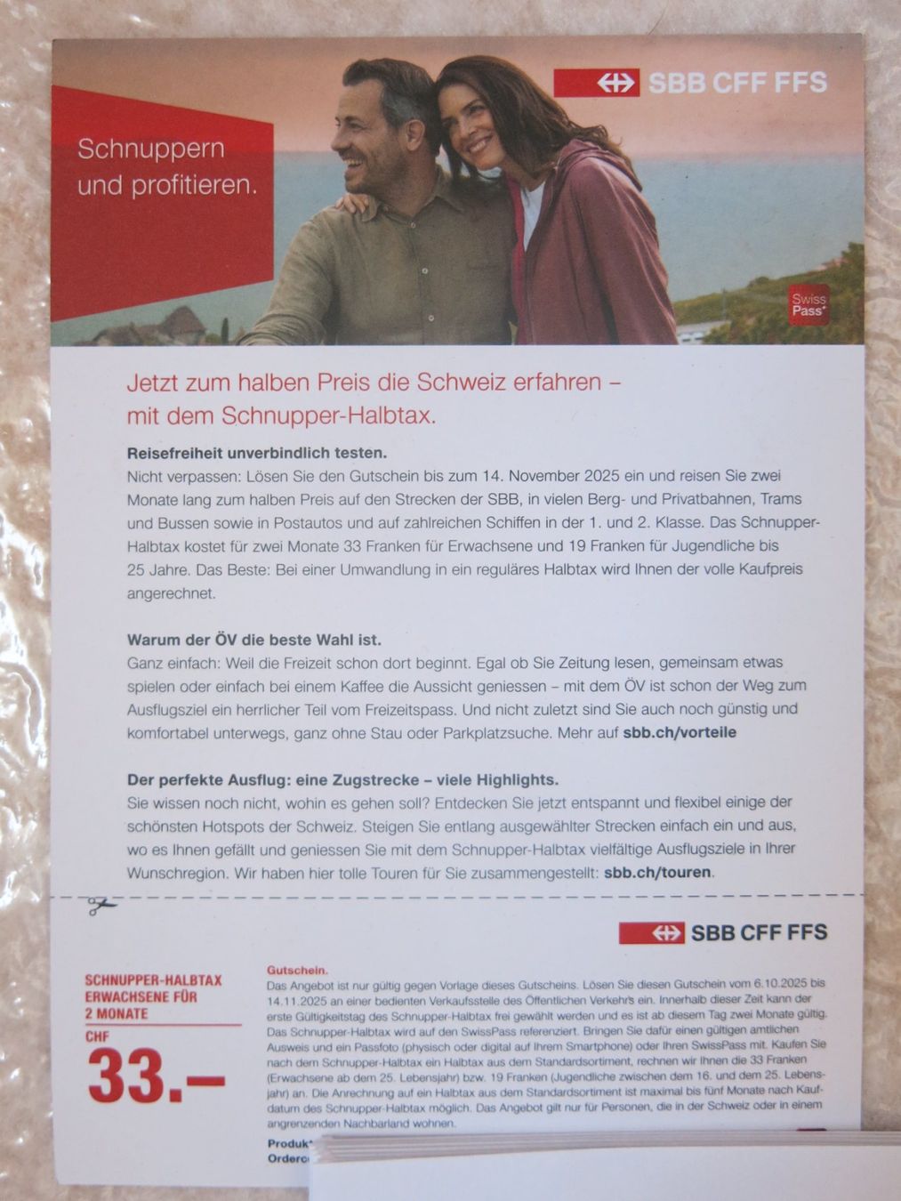SBB Schnupper Halbtax Gutschein - 2 Monate für 33.-- (Neu und ...