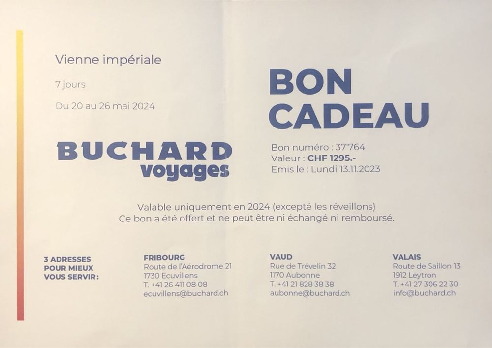 Bon cadeau Buchard Voyage | Kaufen auf Ricardo
