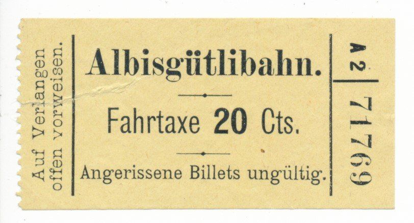 Eisenbahn Bahn Tram Billett Zürich VBZ Albisgütlibahn 1907 | Kaufen auf Ricardo
