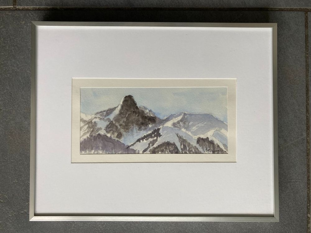 Gemälde Aquarell Winterlandschaft Stockhorn A. Leuenberger | Kaufen auf Ricardo