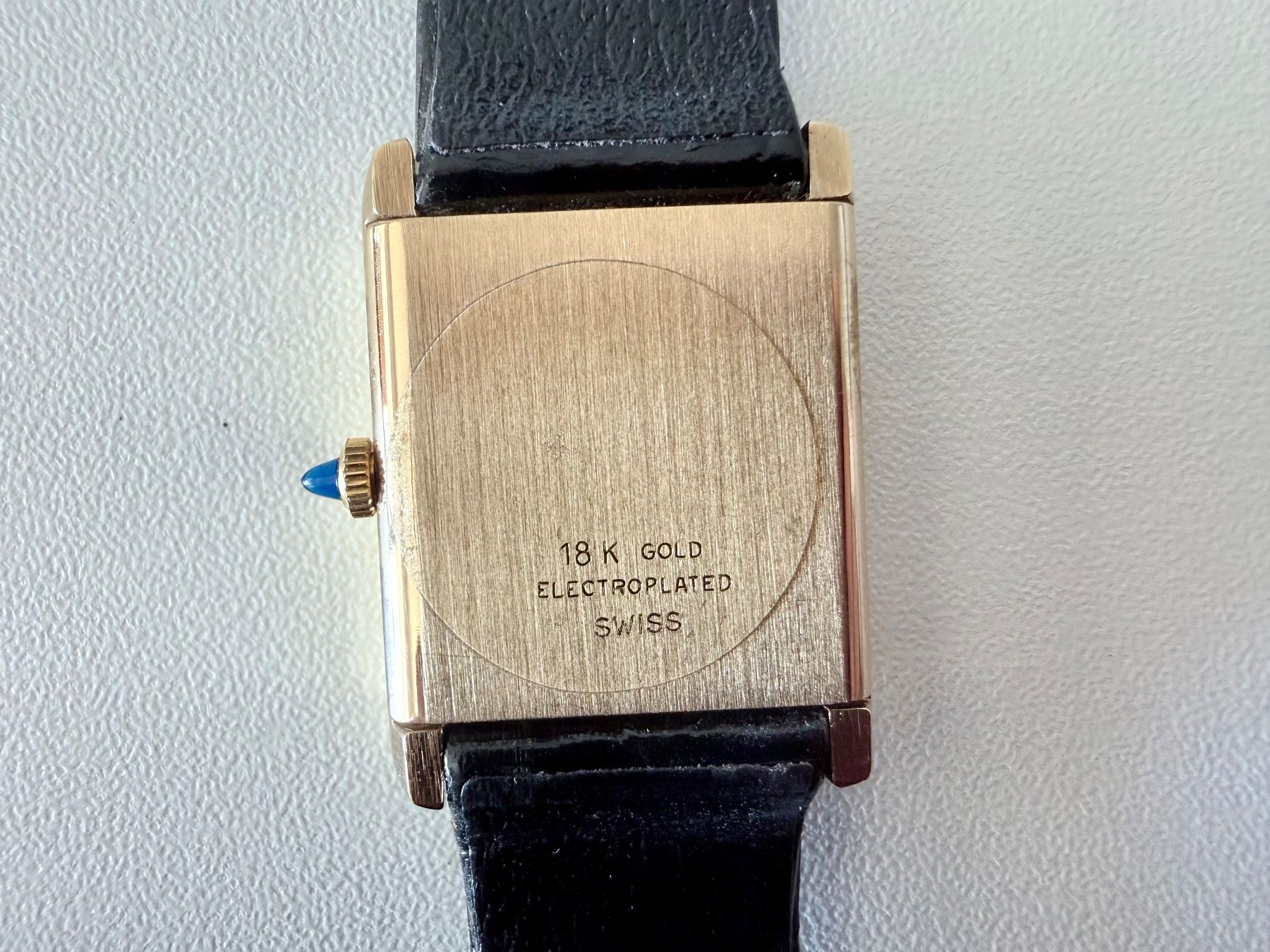 CATENA « Tank » type, MEDIUM, Plaqué, Cadran bleu étoilé (Neuf avec ...