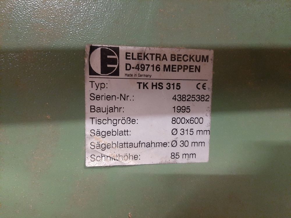 Elektra Beckum Kreissäge Tischsäge + Zubehör 230V TK HS 315 (Gebraucht ...