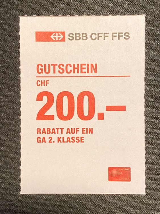 200 CHF Rabatt auf ein GA 2. Klasse SBB CFF FFS (Neu und originalverpackt) in Windisch für CHF ...