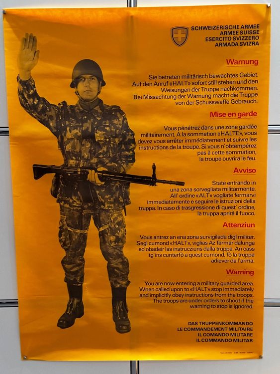 Plakat Schweizer Armee Militär „HALT“ vor Bunker und Festung (Neu ...