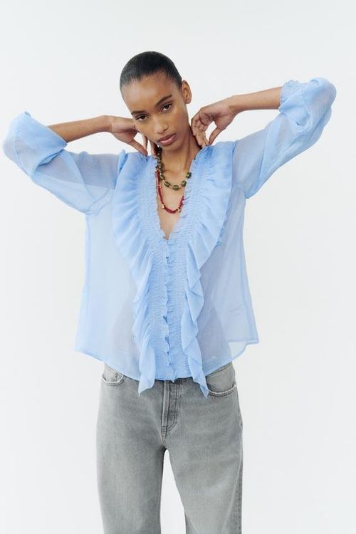 Zara Bluse Volant himmelblau luftig Gr.M (38) NEU (Neu und originalverpackt) in Rotkreuz für CHF ...