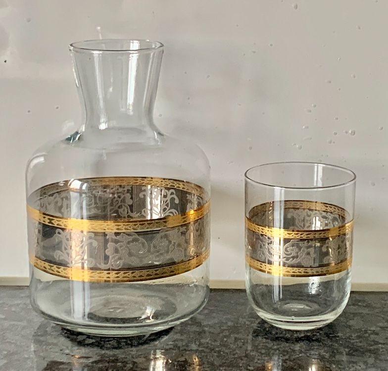 Vintage Karaffe mit Trinkglas, vergoldetes Dekor, Retro 80er | Kaufen ...