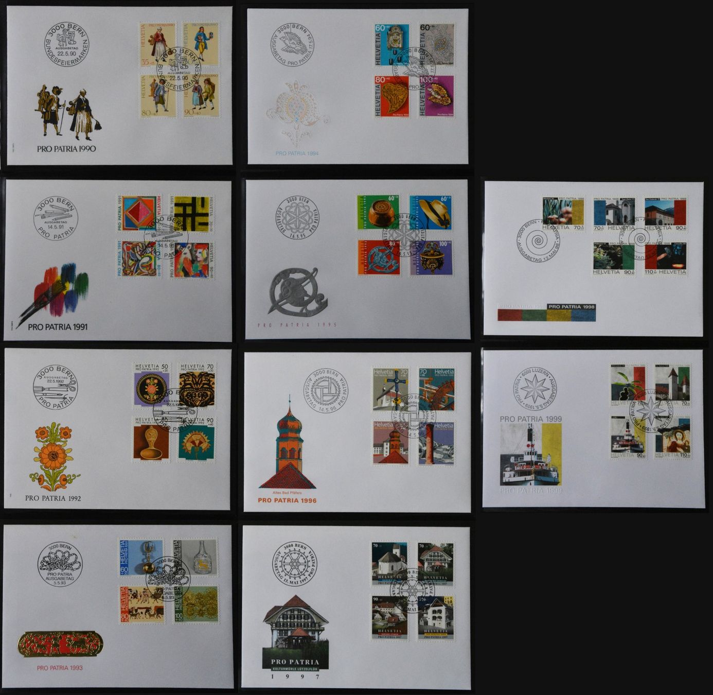 Alle Pro Patria FDC 1990 bis 1999, komplett (Gebraucht) in Niederhasli ...