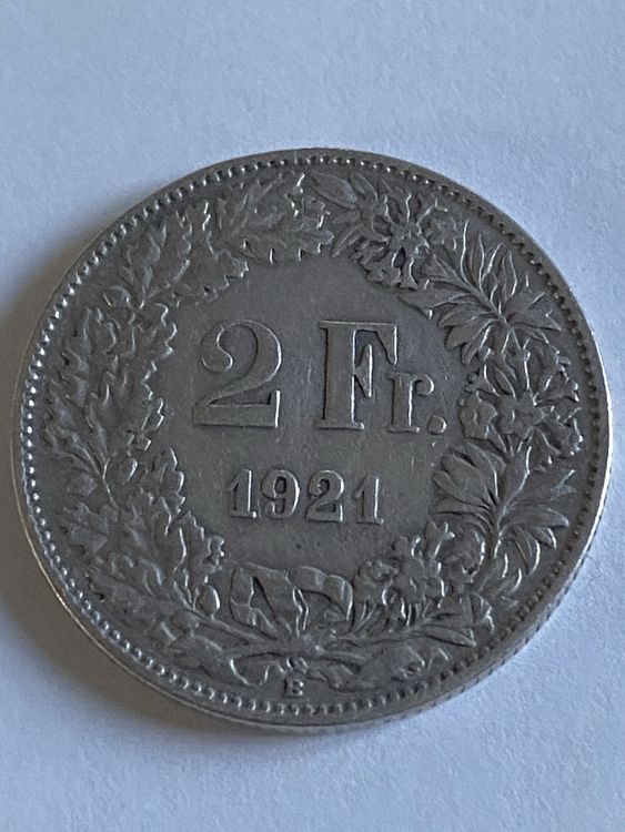 Silbermünze 2 Fr. 1921 Helvetia B Schweiz Swiss (Gebraucht) in Baden für CHF 14 – mit Lieferung ...