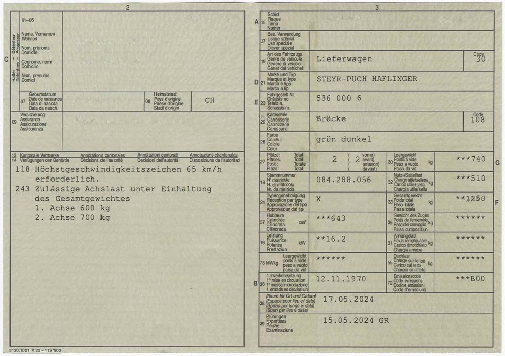 Haflinger Steyr Puch Typ 700 AP, Werfer BANTAM L gl 4x4 (Gebraucht) in St. Moritz für CHF 17900 ...
