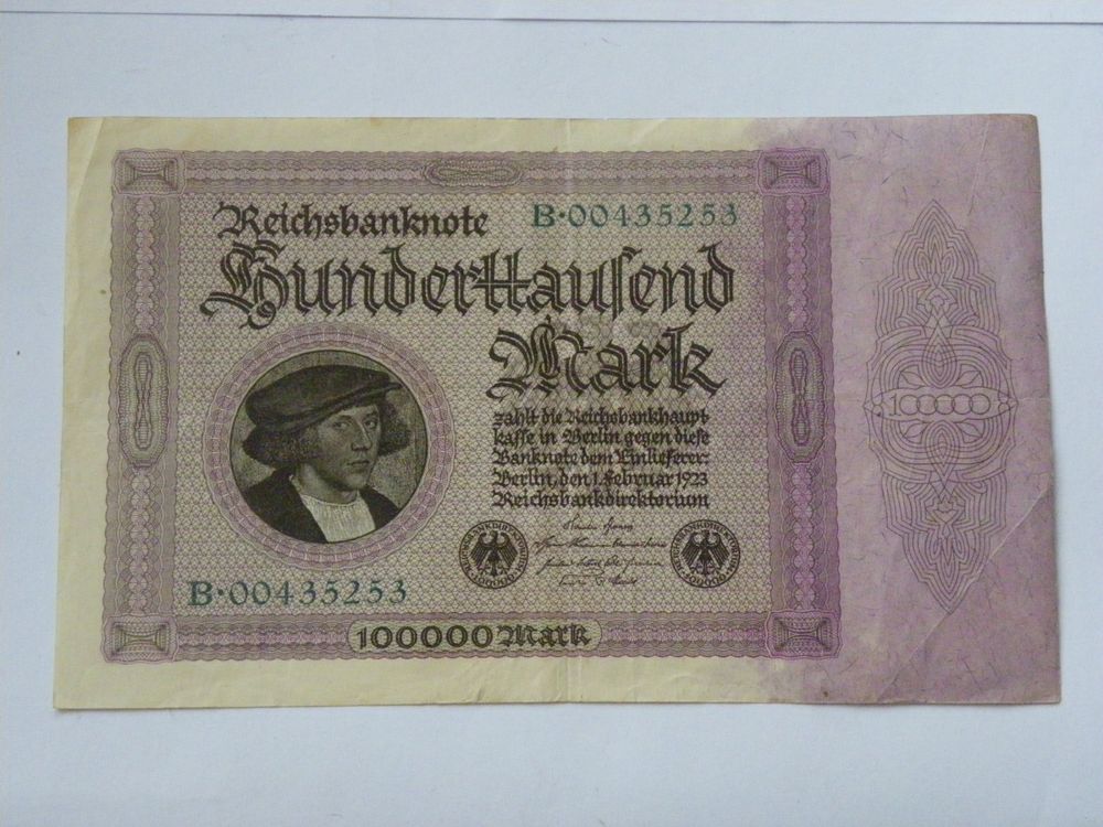 Historische 100000 Reichsmark-Banknote, Jahrgang 1923 | Kaufen auf Ricardo